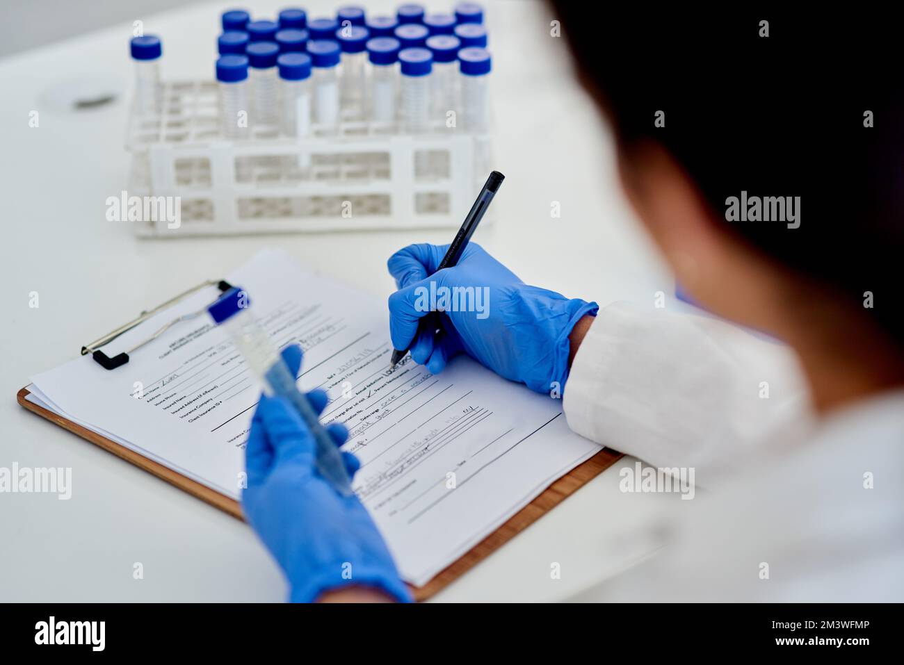 Noting further specifications about some samples. Closeup shot of an ...