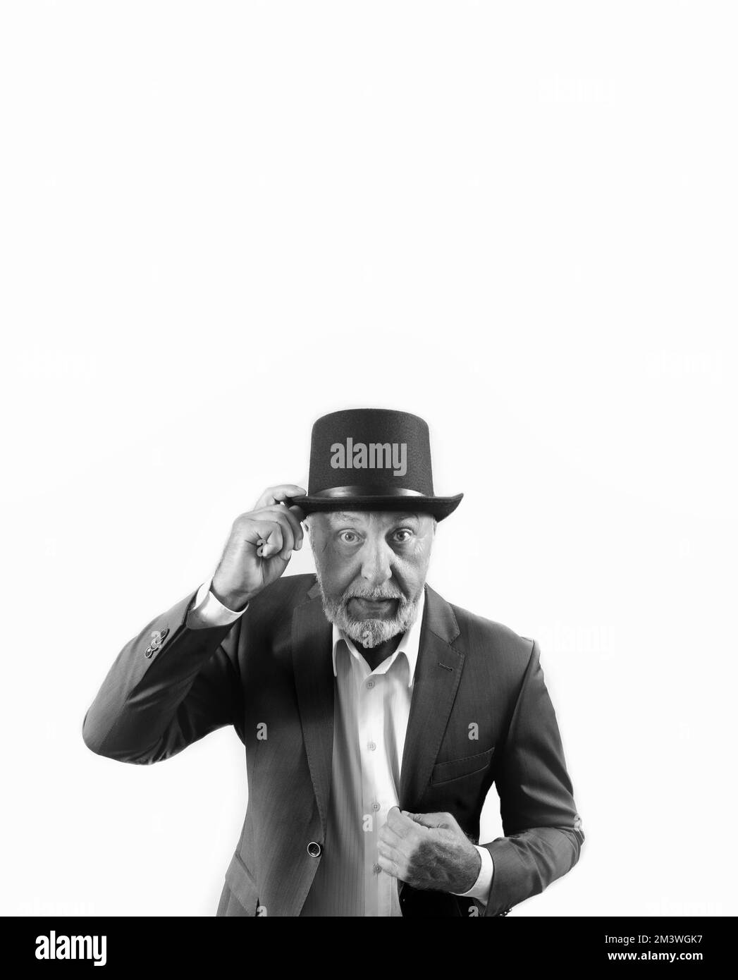 Imposing elderly man in a suit and a top hat. black and white. copy ...