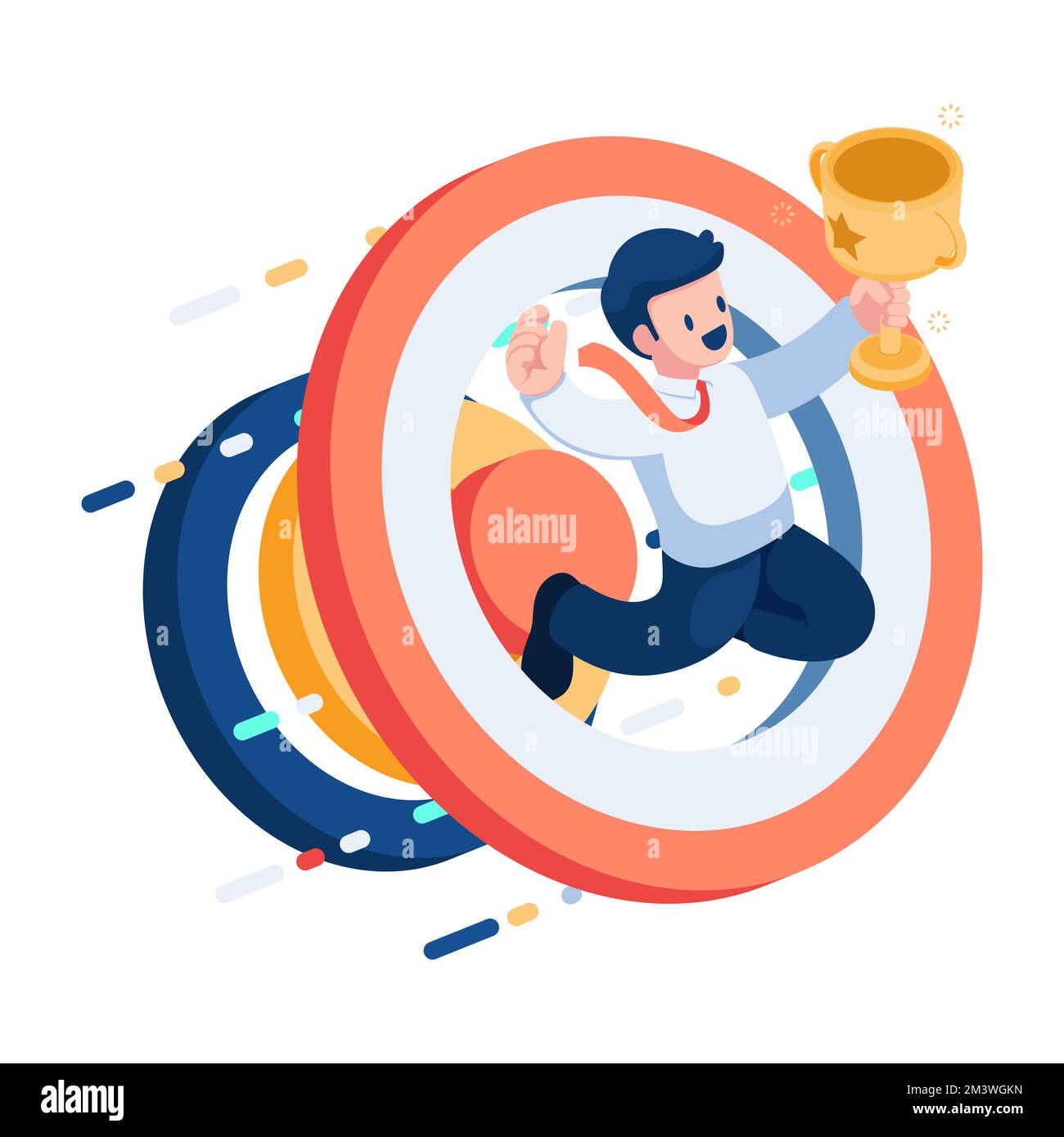 Flat 3d Isometric Business with Winner Trophy and Jumping Through ...