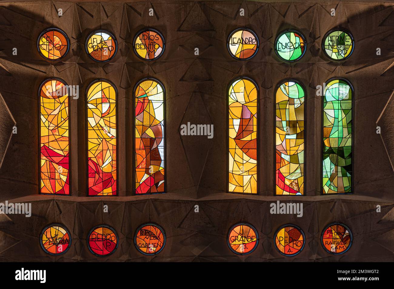 A line of colorful mosaic windows in an antique building Stock Photo ...