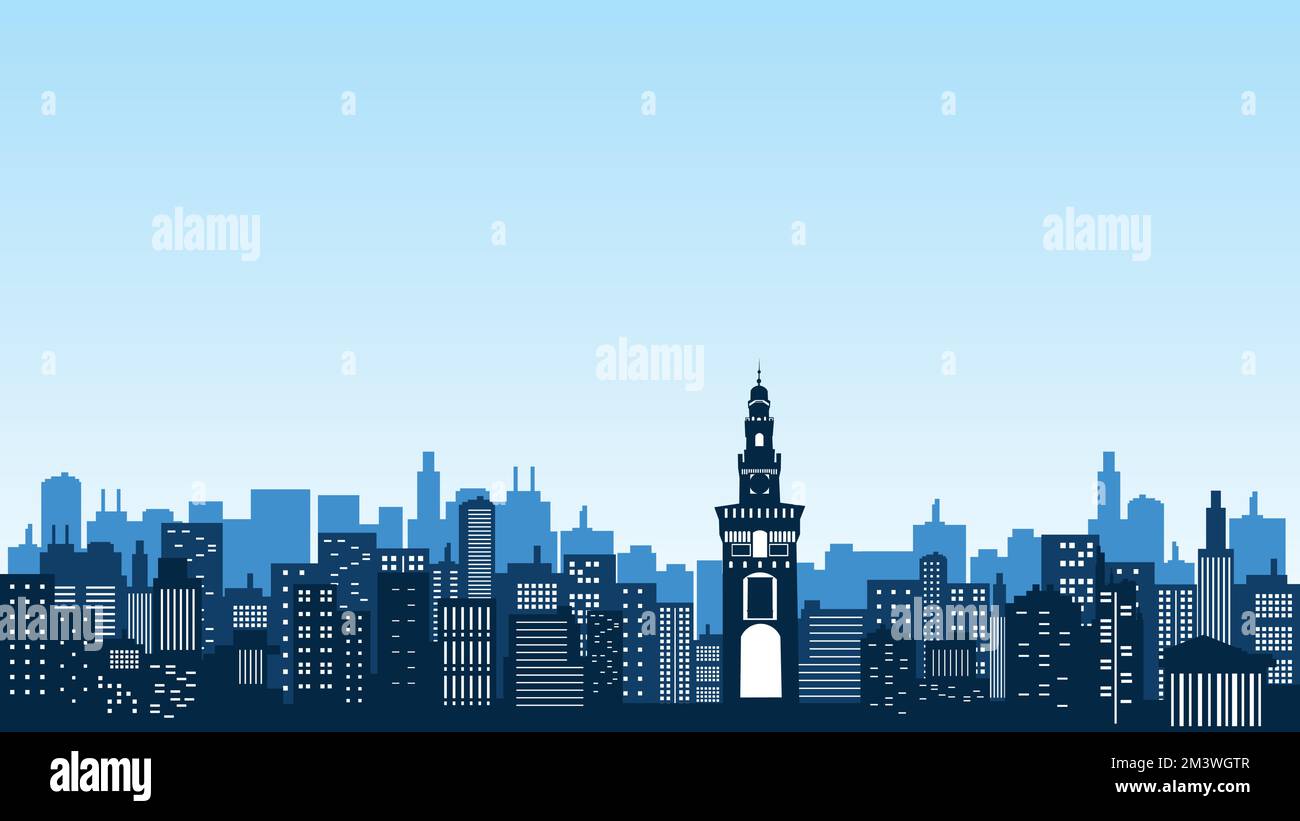 Illustration of urban background in the morning with many tall ...