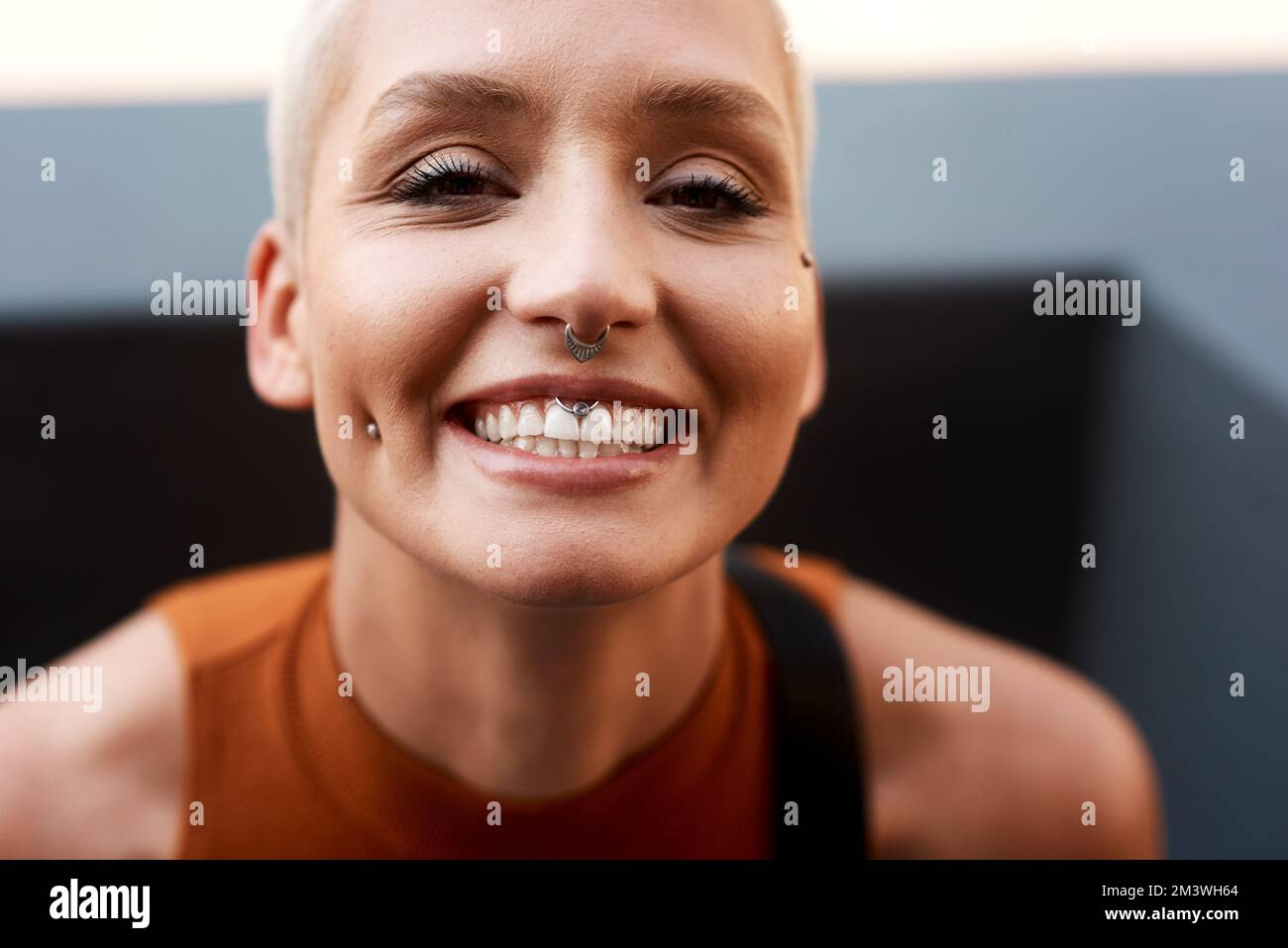 Happiness is written all over her face. Closeup portrait of an ...