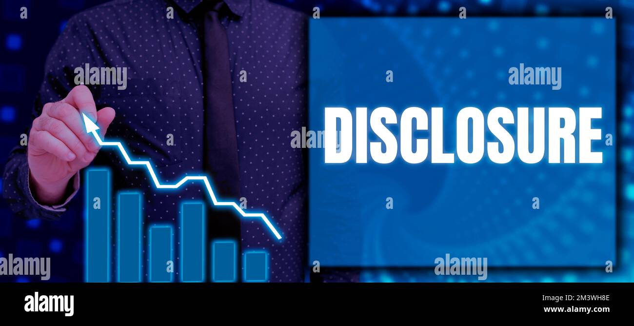 Conceptual caption Disclosure. Business showcase The action of making ...