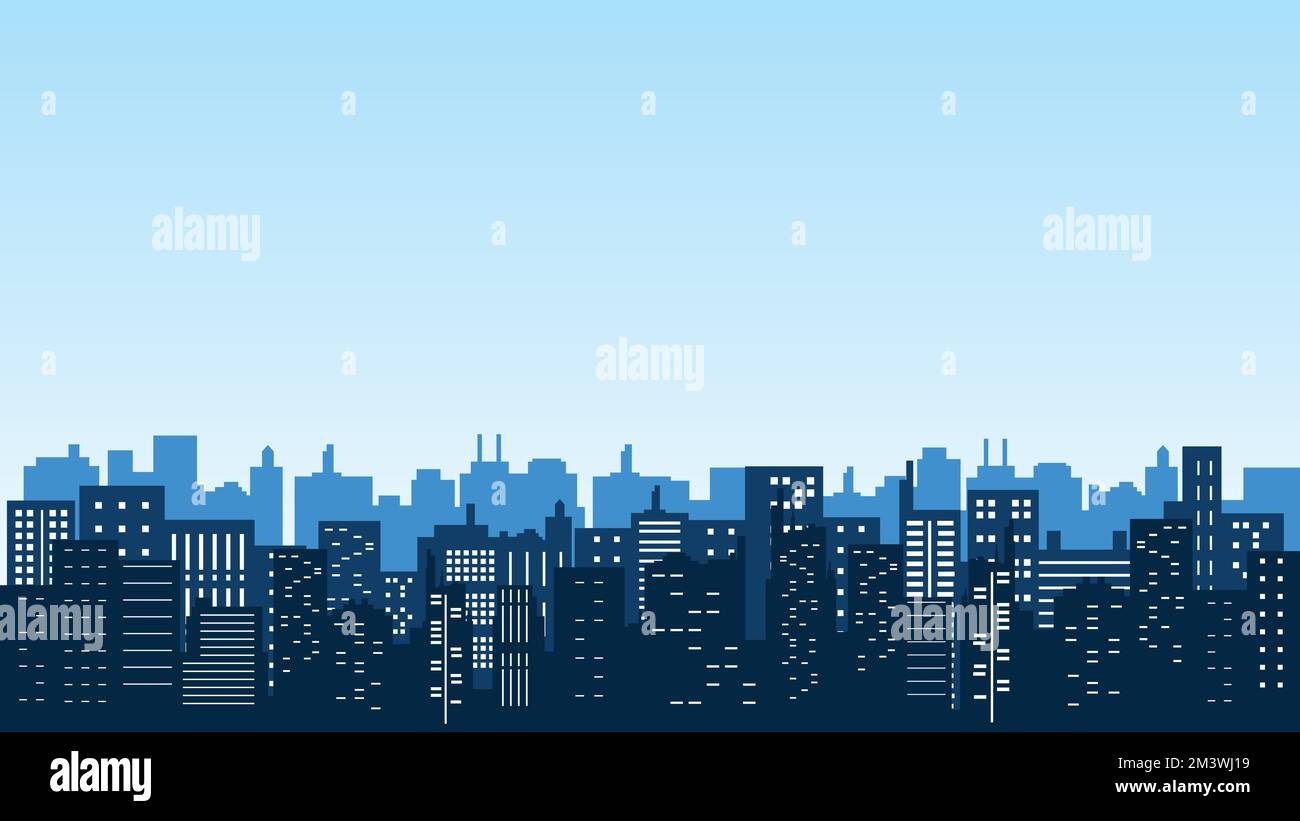 Vector silhouettes of city buildings with shadows of tall buildings ...