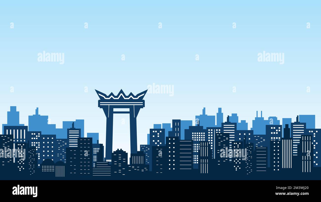 Silhouette of city high rise building with clear sky and view of giant ...