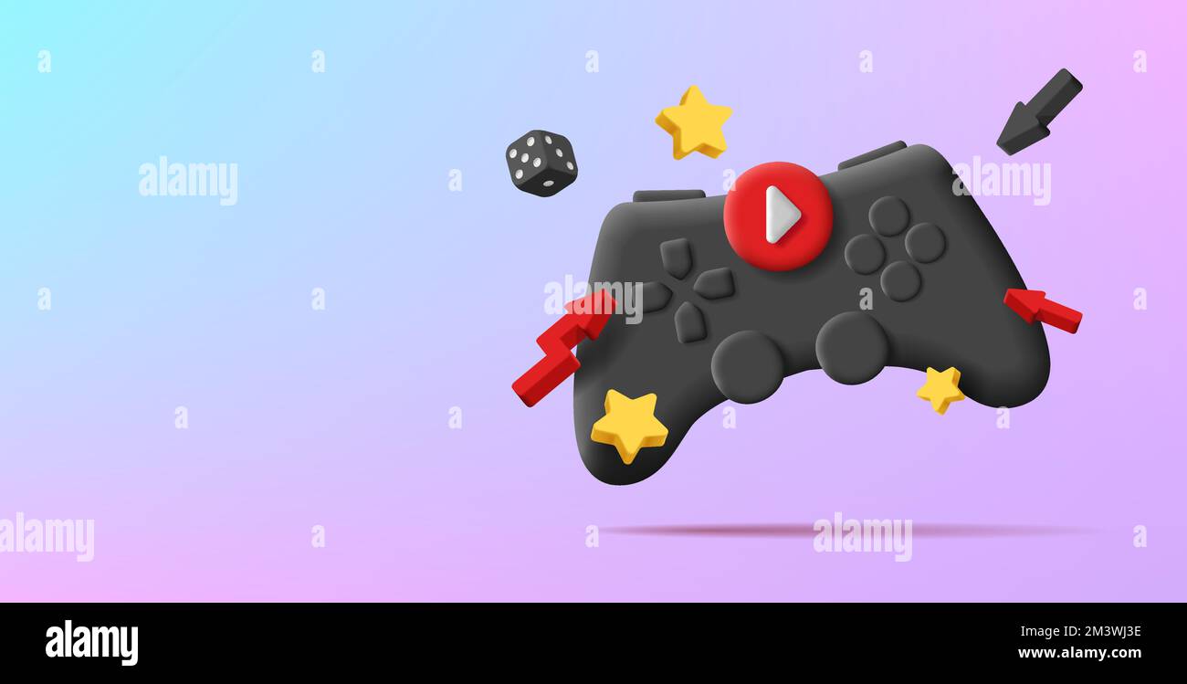 3d illustration of gamepad controller with buttons and dynamic play ...