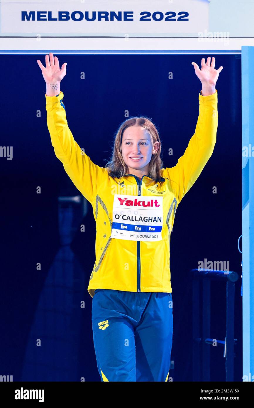 Mollie O'callaghan of Australia celebrates after winning the bronze ...