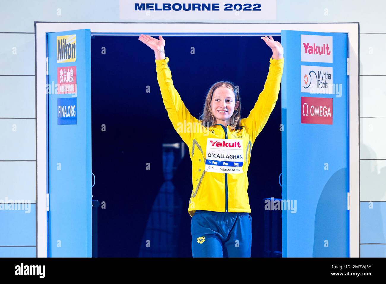 Mollie O'callaghan of Australia celebrates after winning the bronze ...
