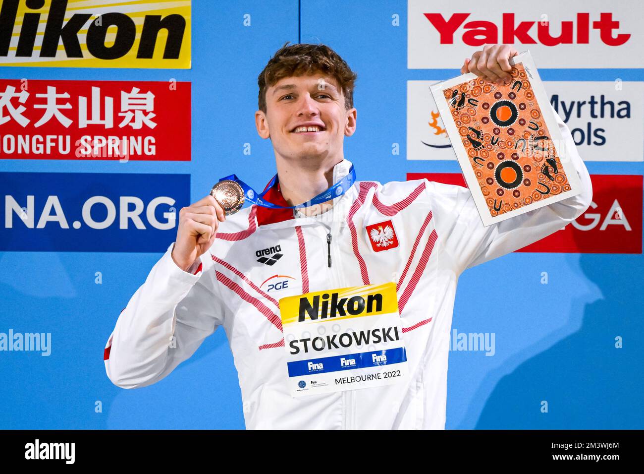 Kacper Stokowski of Poland shows the bronze medal after compete in the ...