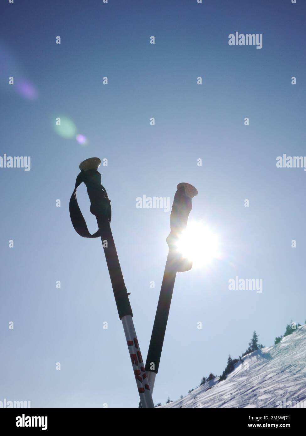 hiking sticks pushed snow Stock Photo - Alamy