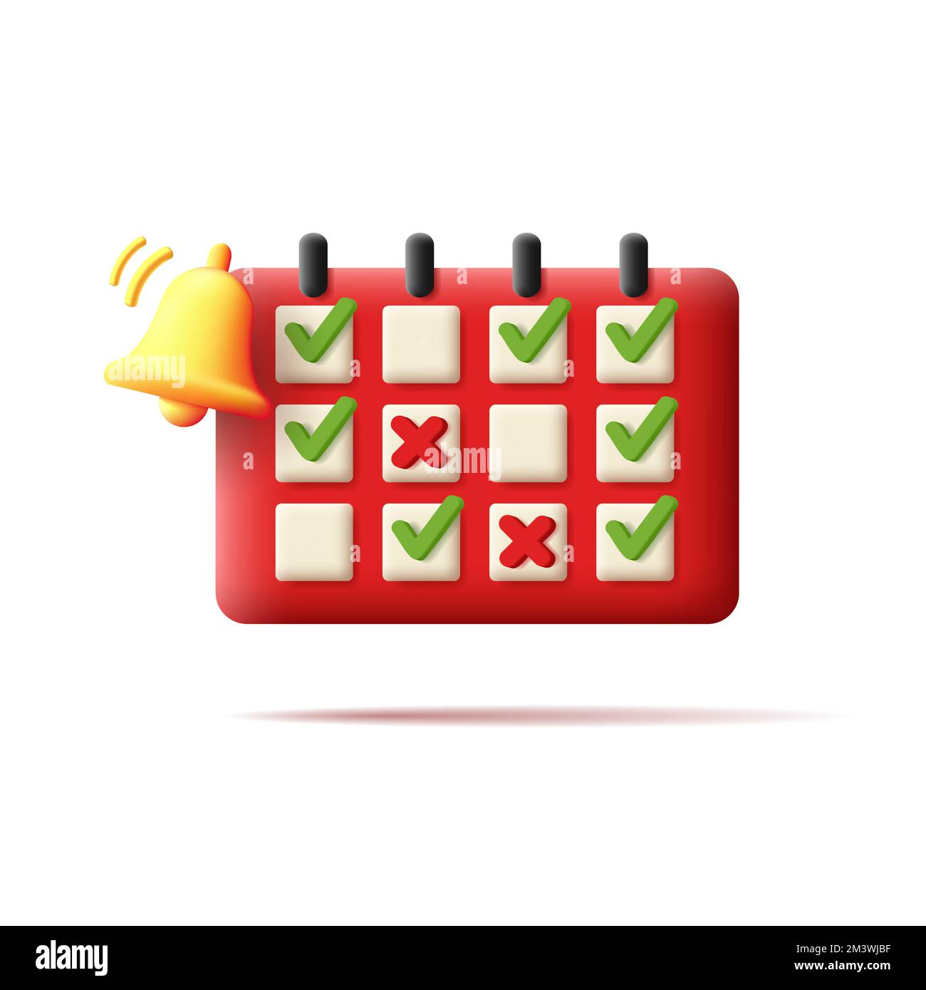 3d icon of red festive calendar with golden bell, holiday season with ...