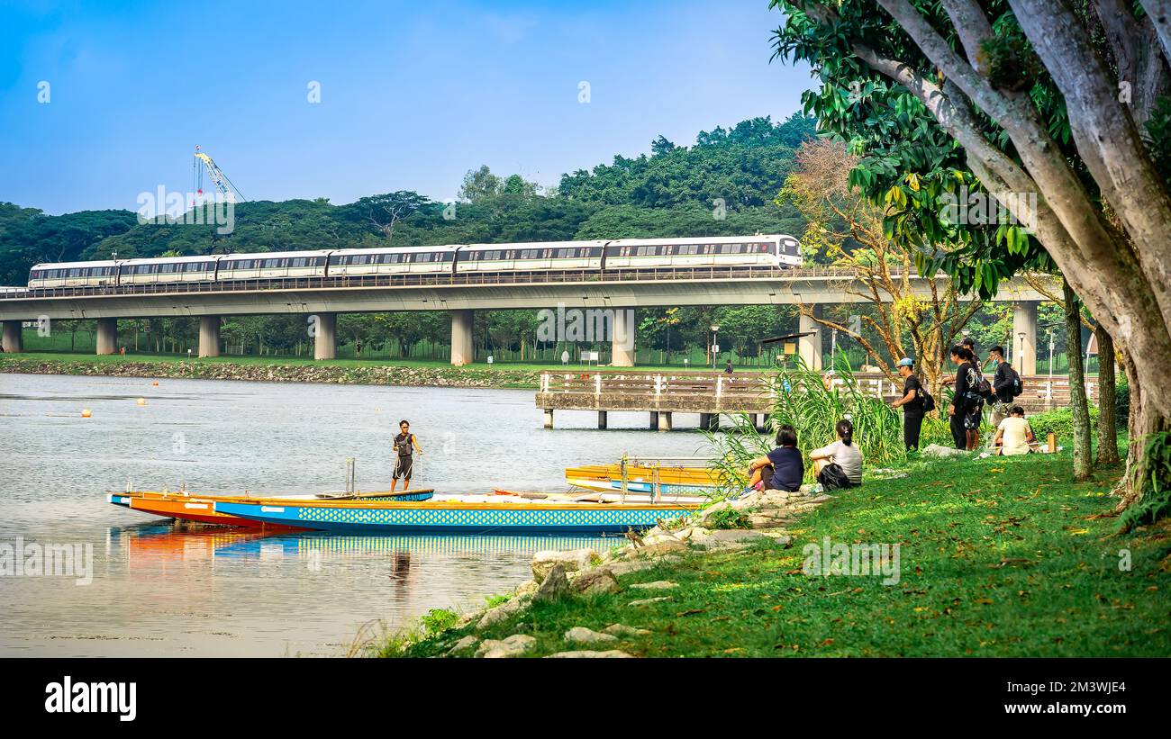 Dragon boat parking beside the pier at Lower Seletar Reservoir Park ...
