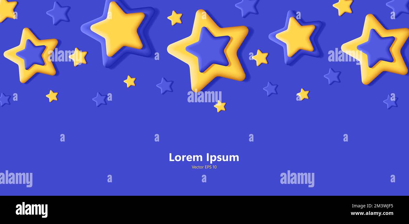 3d volume yellow stars on blue background, childish wallpaper cartoon ...