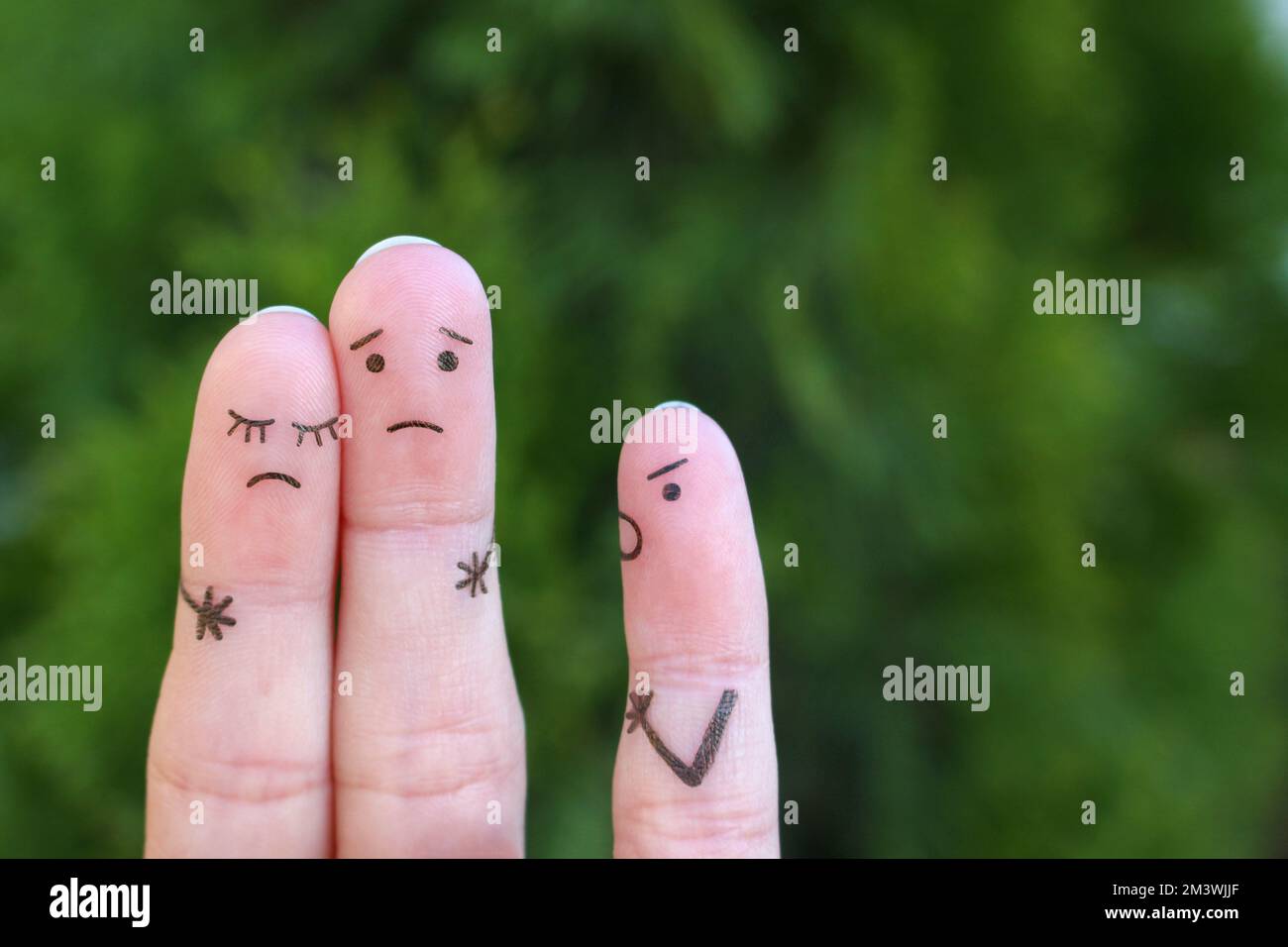 Fingers art of family during quarrel. The concept of a child yelling at ...