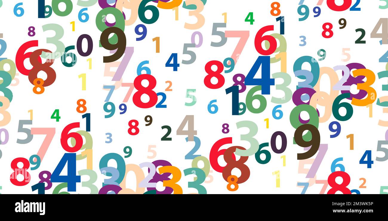 Colorful Numbers Seamless Pattern Mathematical Background Of Randomly Placed Different Bright 