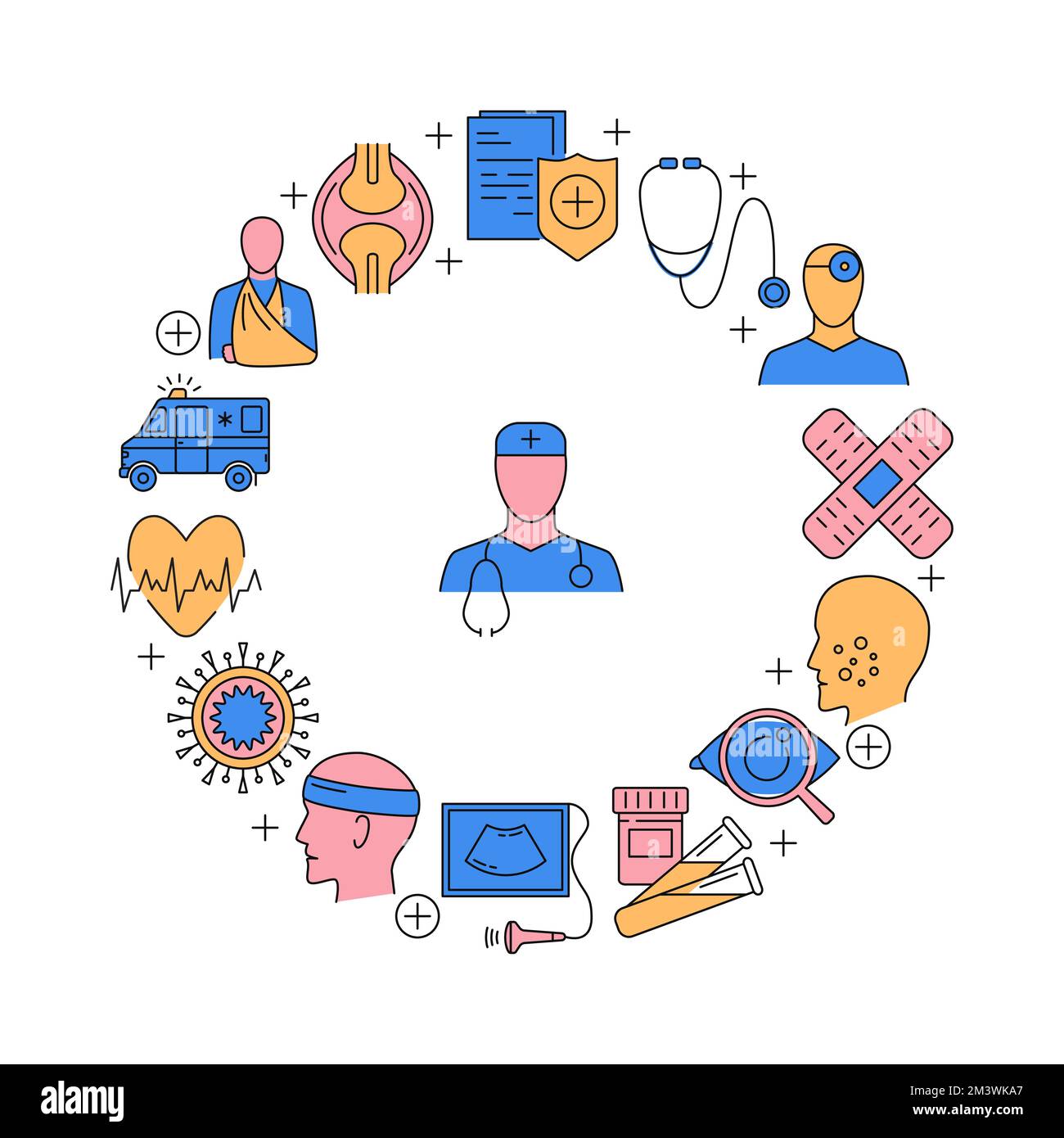 Medicine round poster in colored line style. Medical and healthcare ...