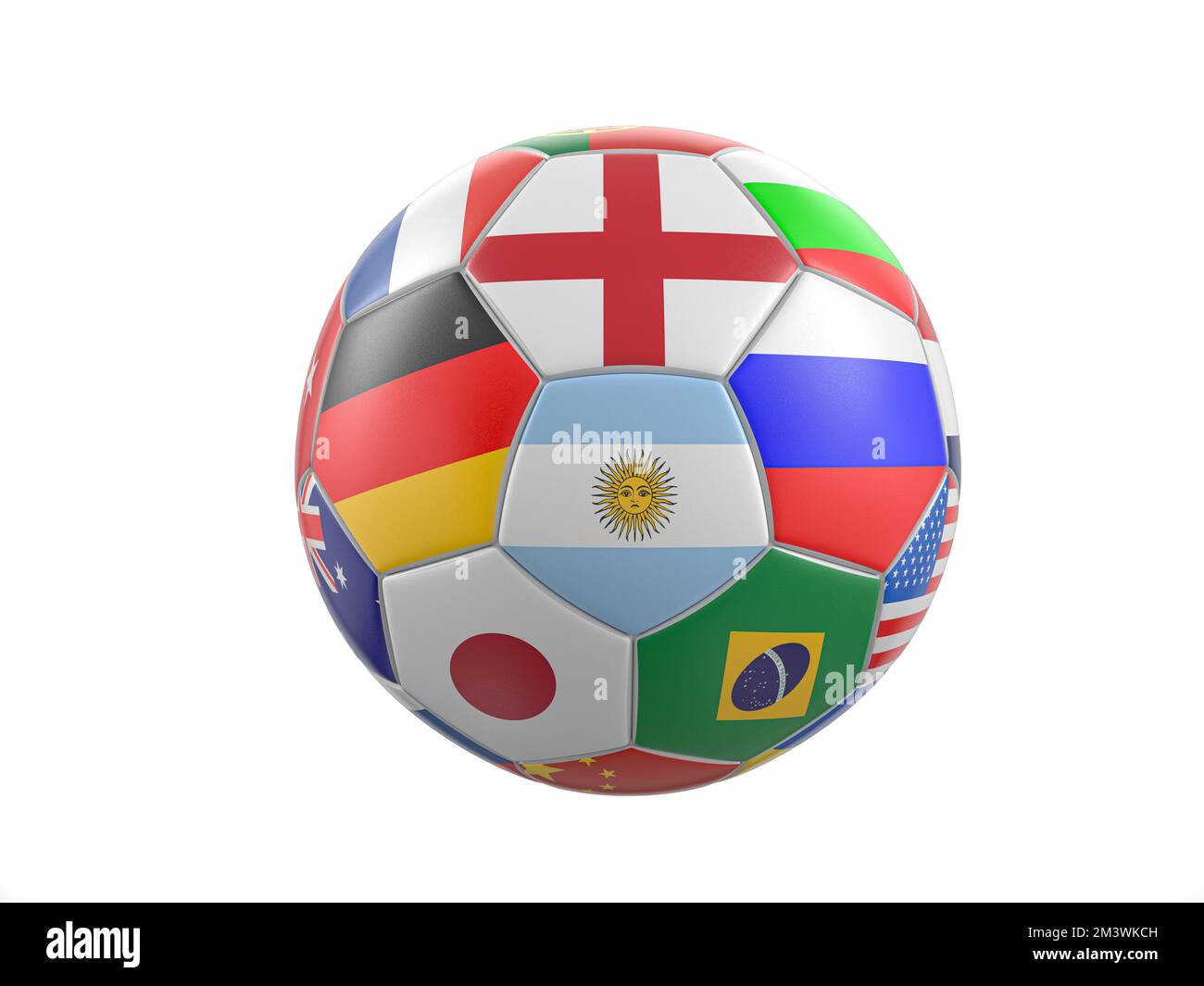 Soccer ball national flags on a white background. 3d illustration Stock ...