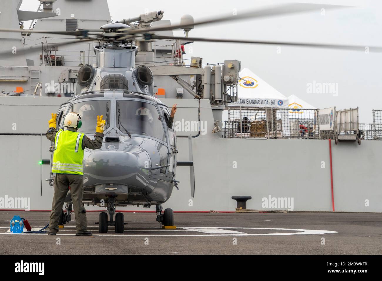 Surabaya, August 2022. Indonesian militay helicopter ready to actions ...