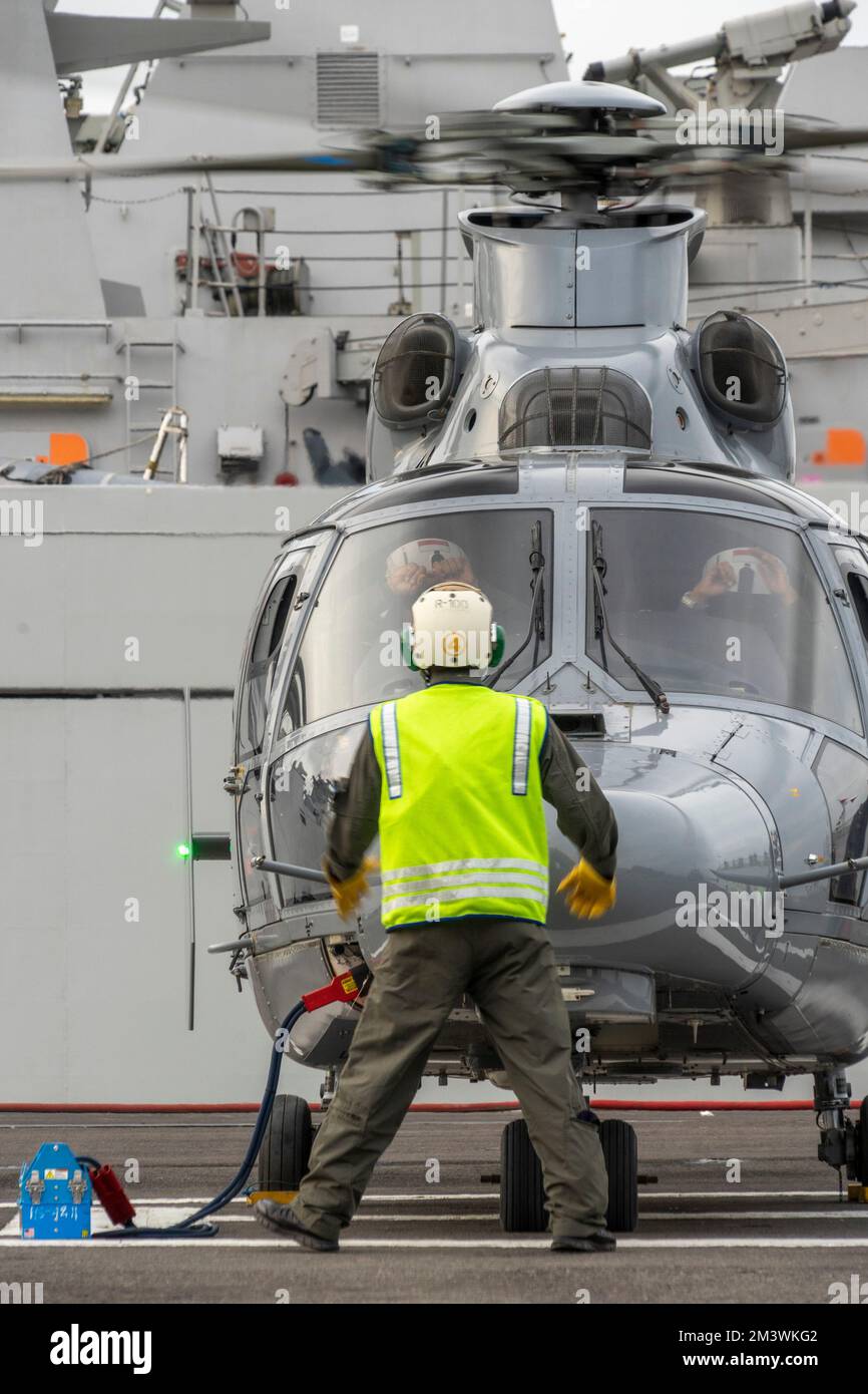 Surabaya, August 2022. Indonesian militay helicopter ready to actions ...