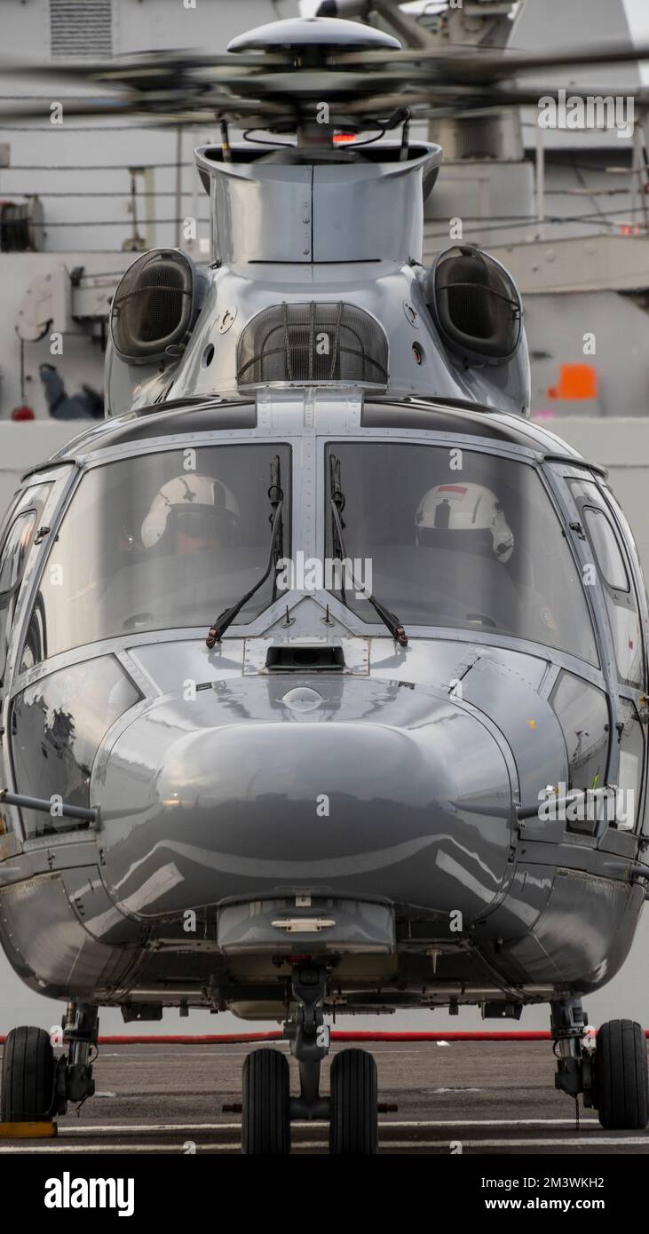 Surabaya, August 2022. Indonesian militay helicopter ready to actions ...