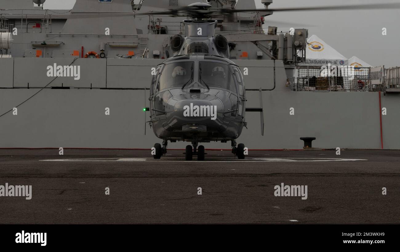 Surabaya, August 2022. Indonesian militay helicopter ready to actions ...