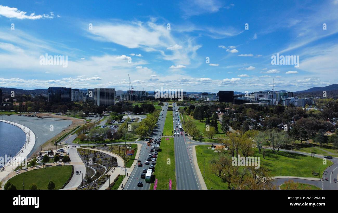 Aerial view of the famous multi lane Commonwealth avenue in the middle ...