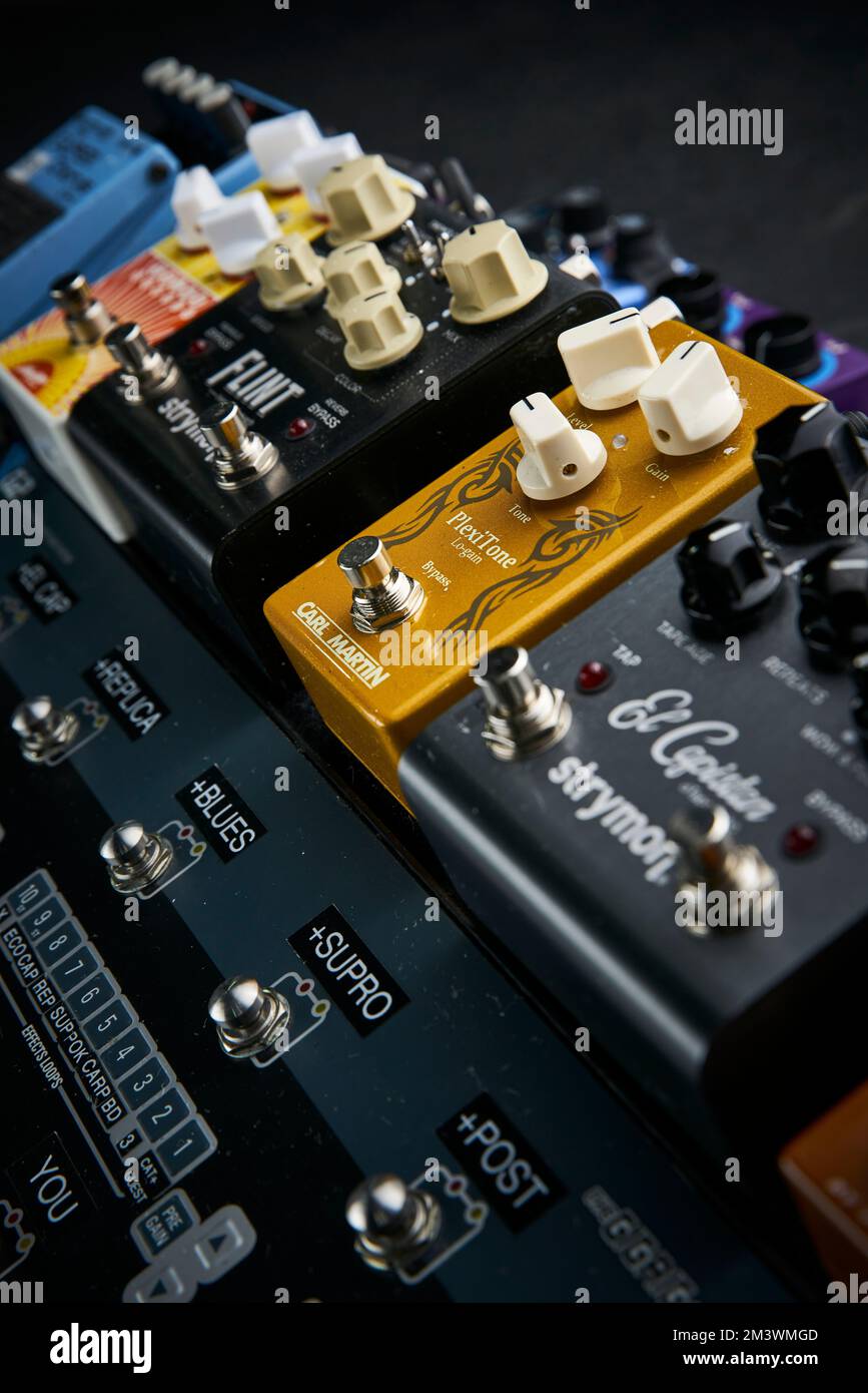 The pedal board of guitarist Gem Archer, former Oasis guitarist and ...