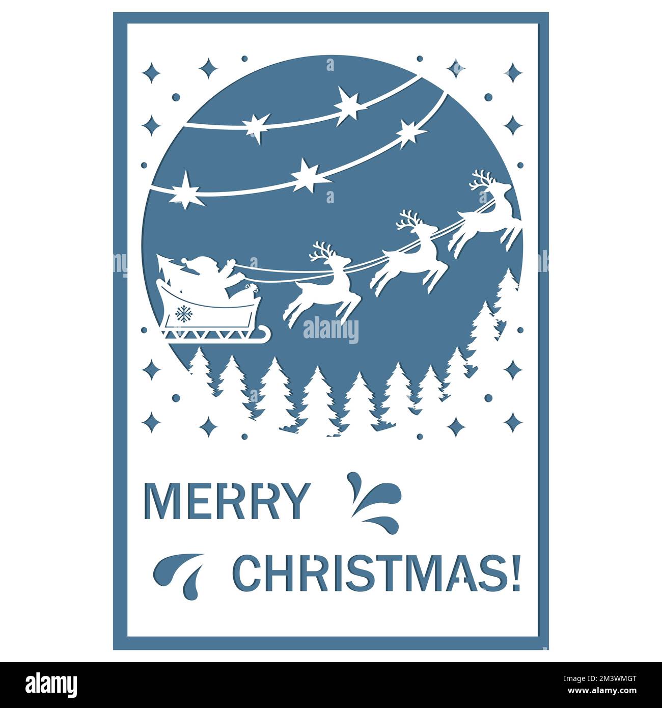 Christmas card papercut Santa Claus on reindeer, vector illustration ...