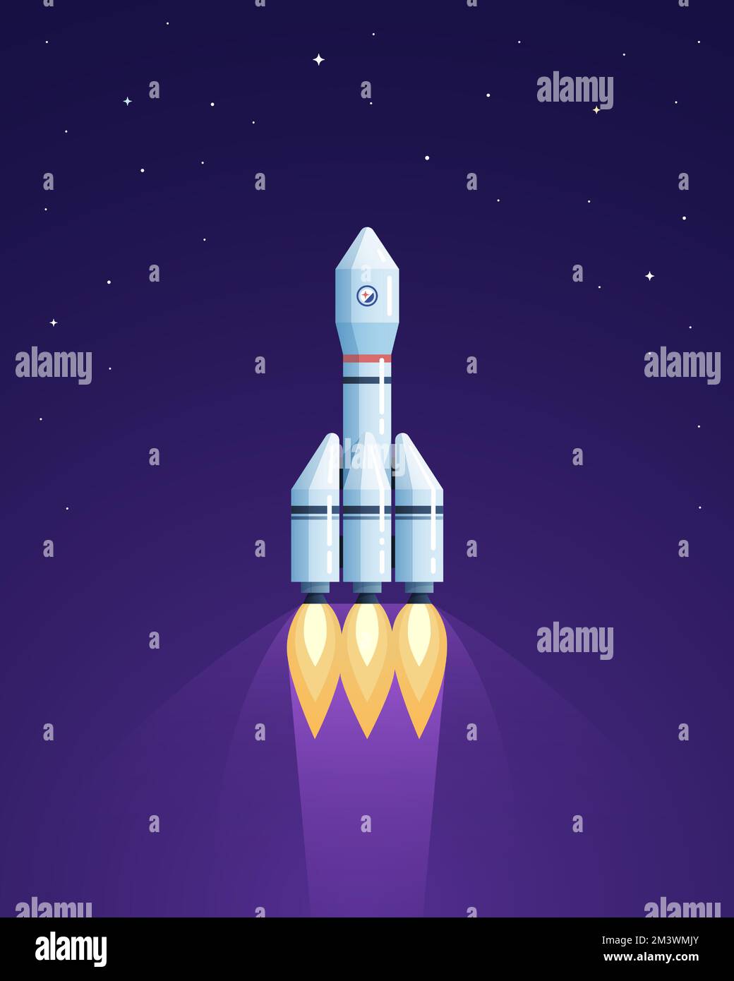 Spaceship is flying in the space. Cargo rocket is in the vertical ...