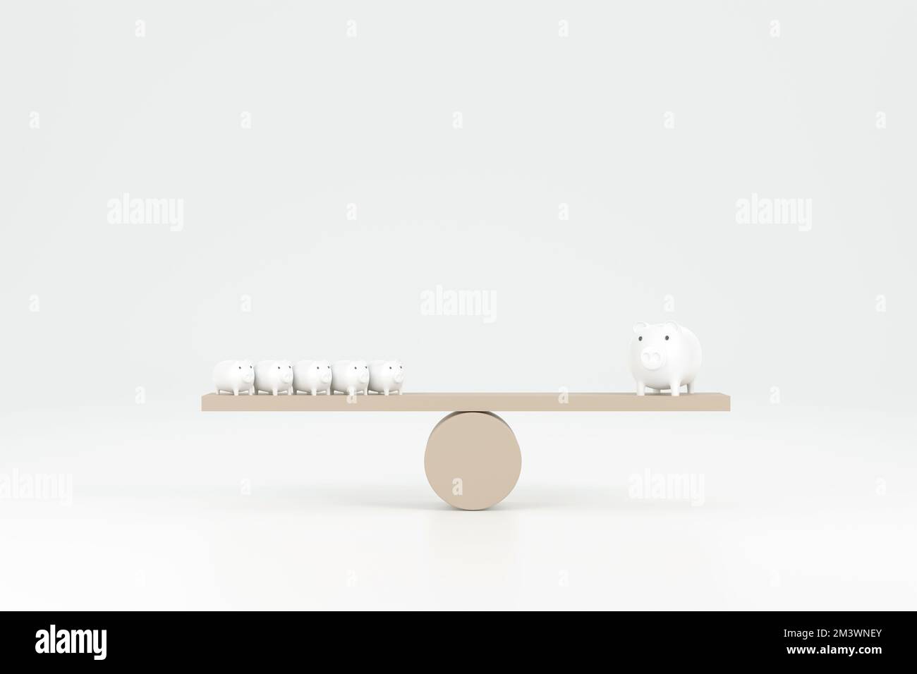 3D. piggy bank on wood seesaw balancing. Saveing concept Stock Photo ...