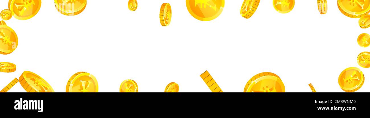 Chinese yuan coins falling. Scattered gold CNY coins. China money ...