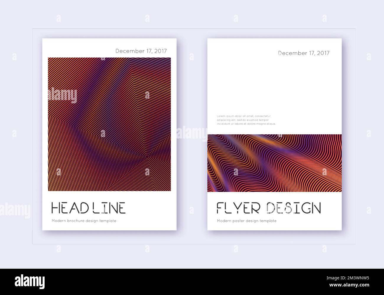 Minimal cover design template set. Orange abstract lines on wine red ...