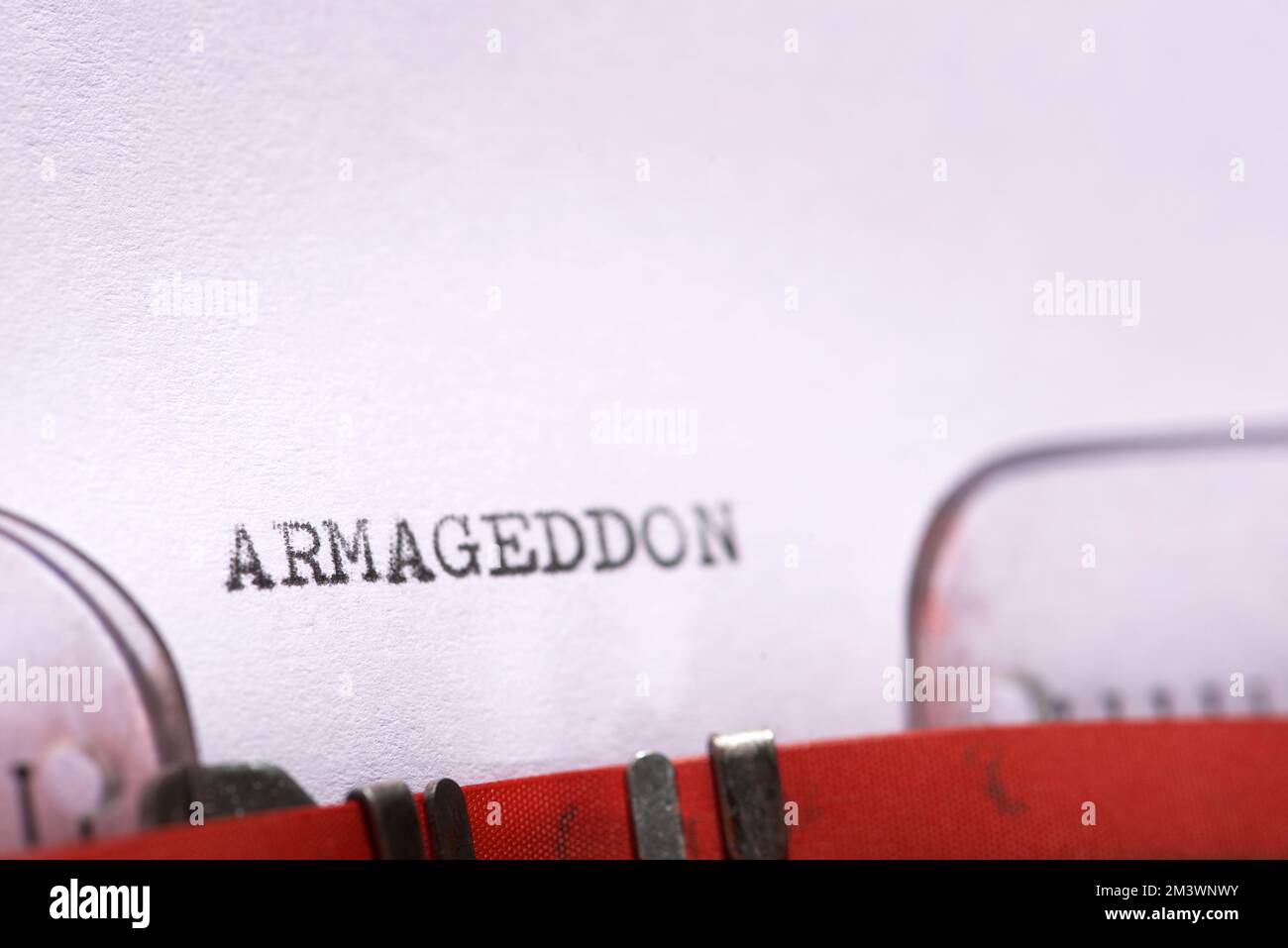 Armageddon word written with a typewriter Stock Photo - Alamy
