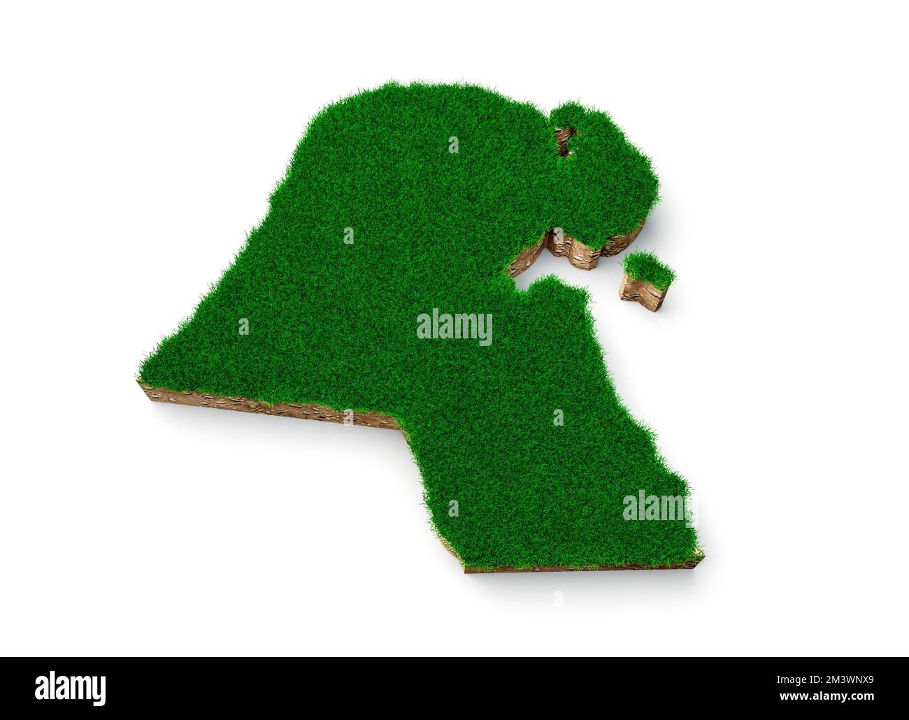 The Kuwait map soil land geology cross section with green grass, 3d ...