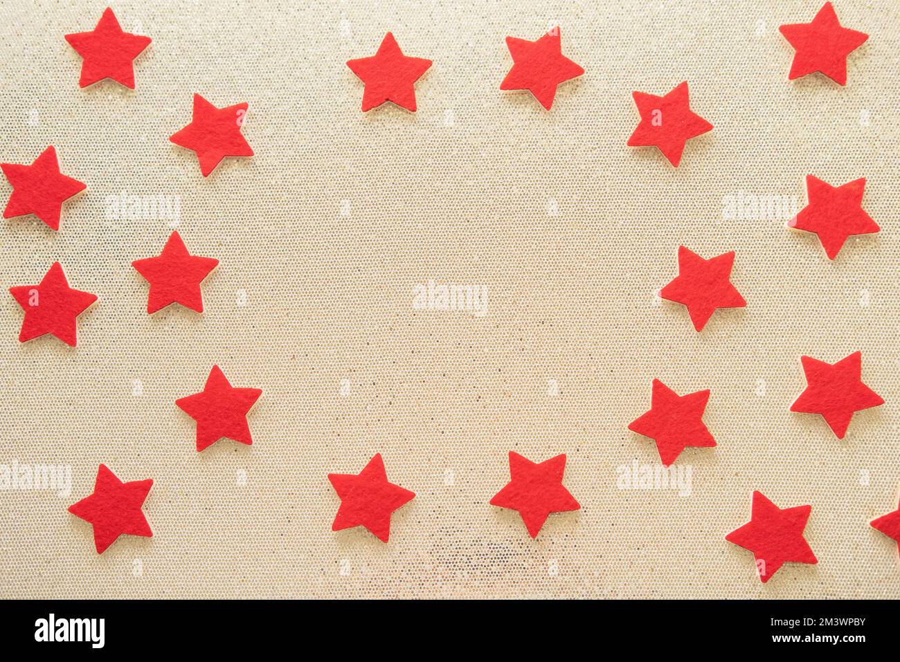 Frame of Red stars pattern on trendy gold background. Minimal xmas and ...
