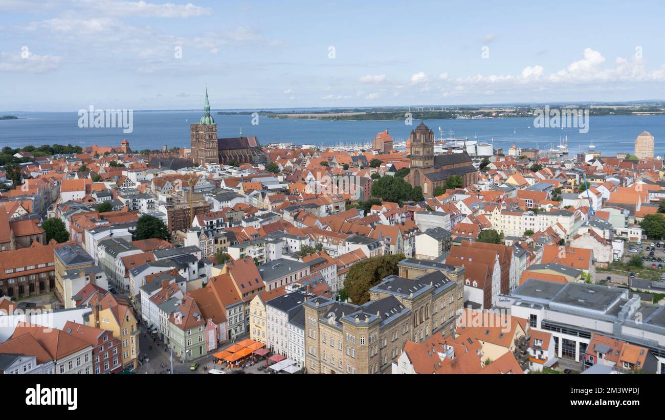 A cityscape of Stralsund seen from the tower of the St. Marienkirche ...
