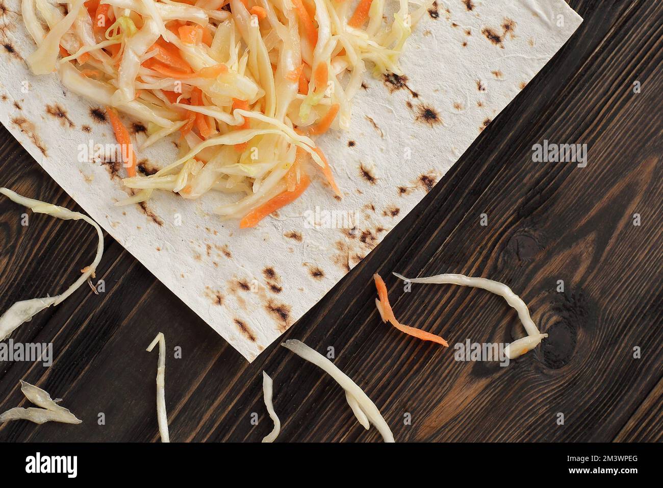 pita bread and pickled cabbage for making homemade Shawarma Stock Photo ...