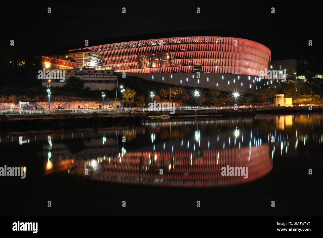 Night view of the San Mamés Stadium in Bilbao. BIzkaia, Basque Country ...