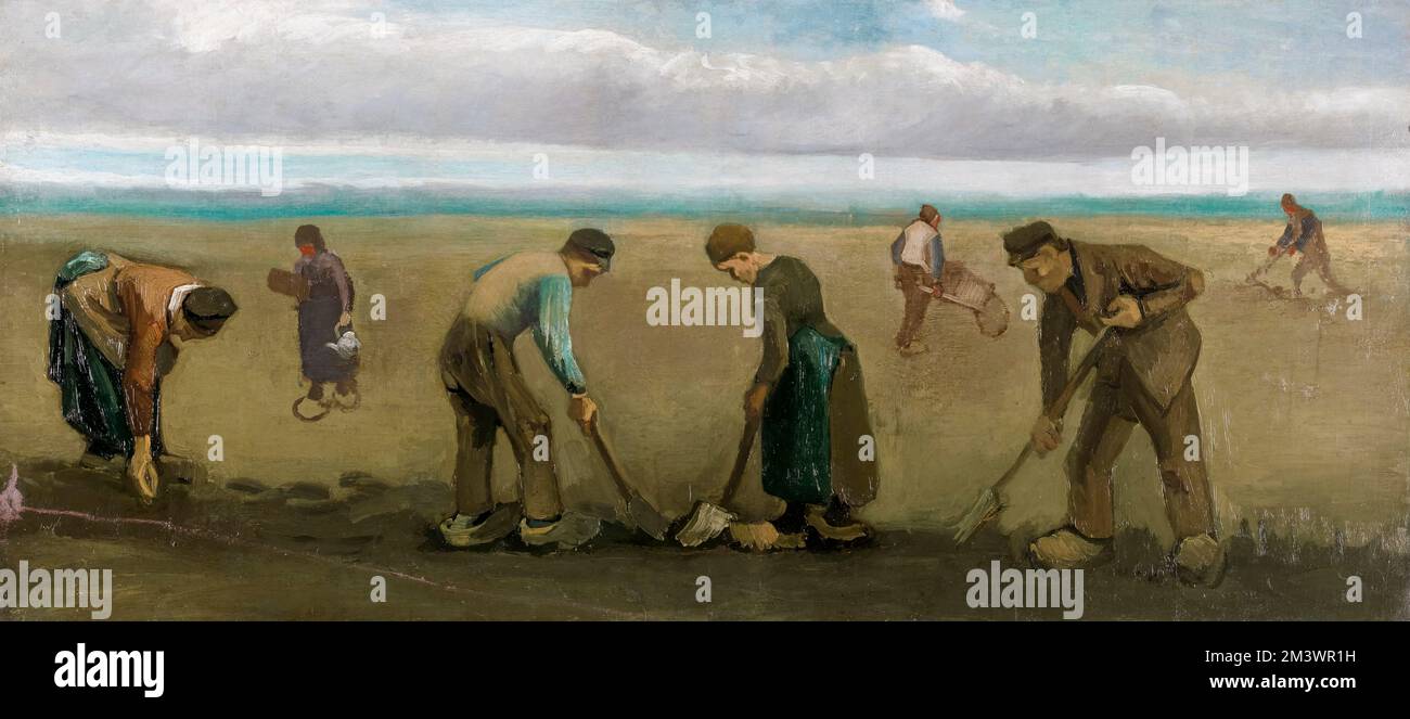 Vincent van Gogh, Peasants planting potatoes, painting in oil on canvas ...