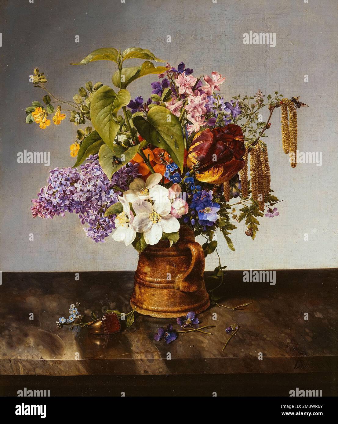 Johann Wilhelm Preyer still life painting, Bouquet of garden flowers in ...