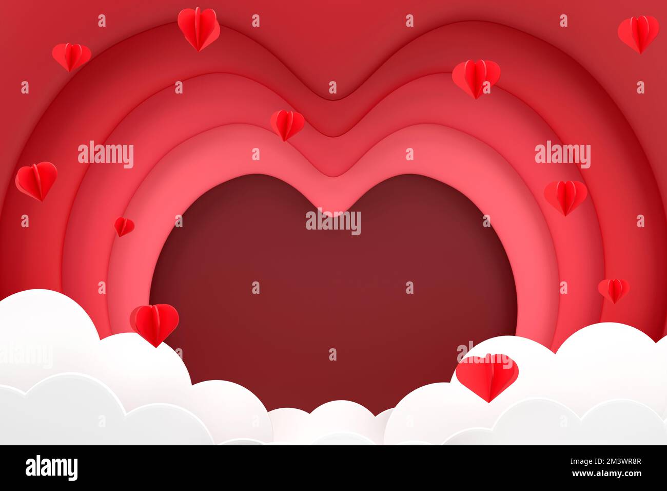3D. The heart fram surrounds it in red color tones and cloud Stock ...