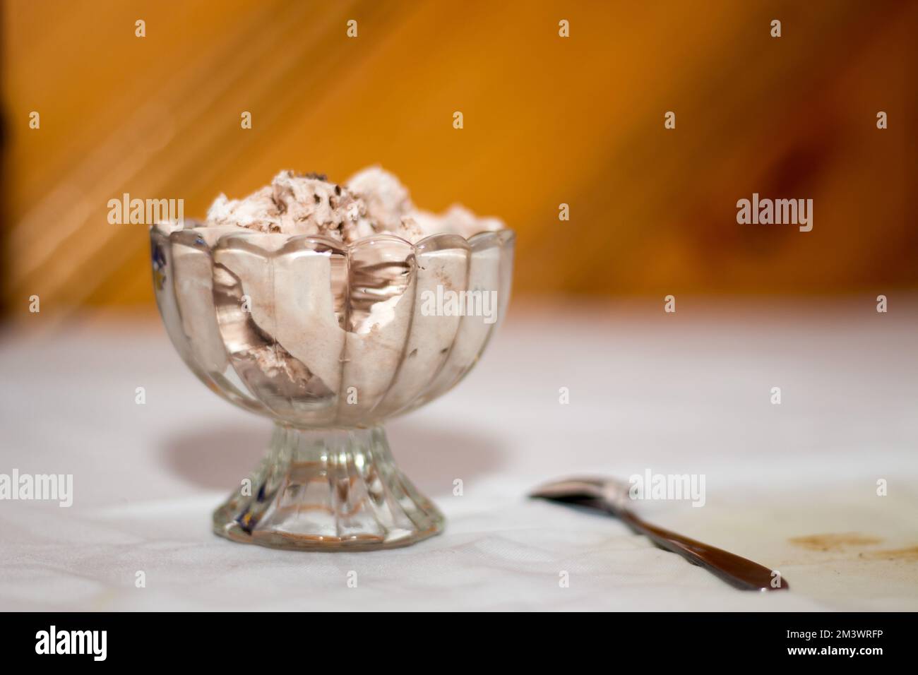 An ice cream dessert in a glass bowl with blur background Stock Photo ...
