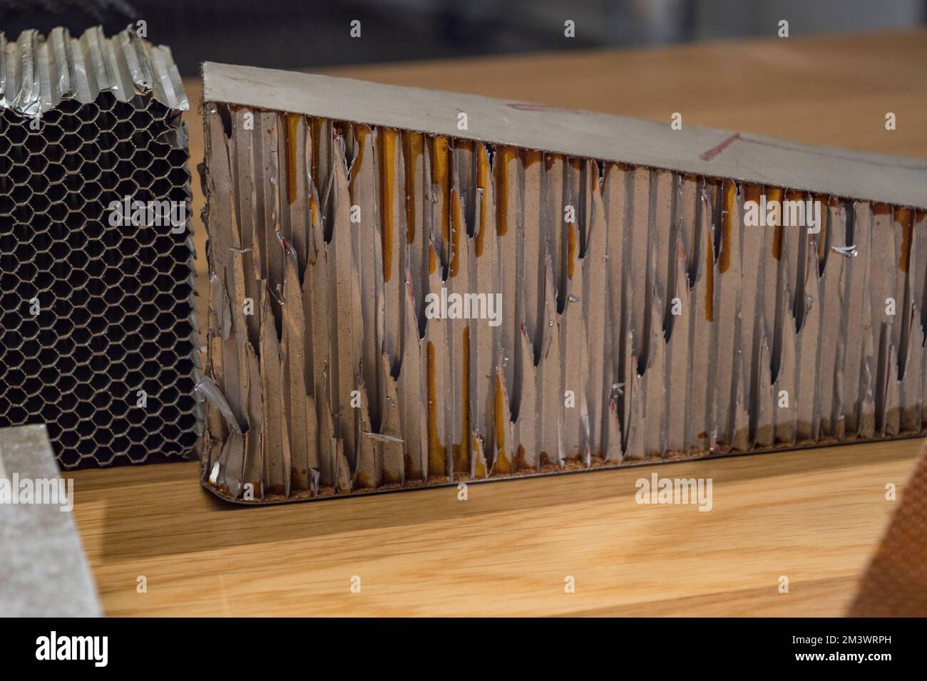 Close up of a honeycomb composite used in aircraft construction on ...