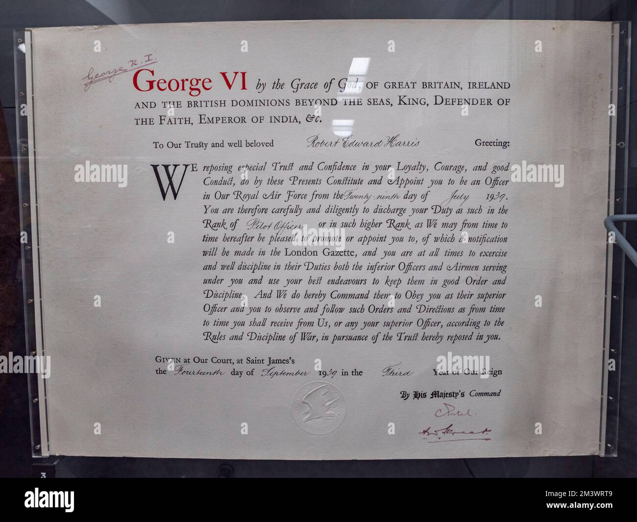 Royal Air Force Commission certificate (for Robert Harris) signed by ...
