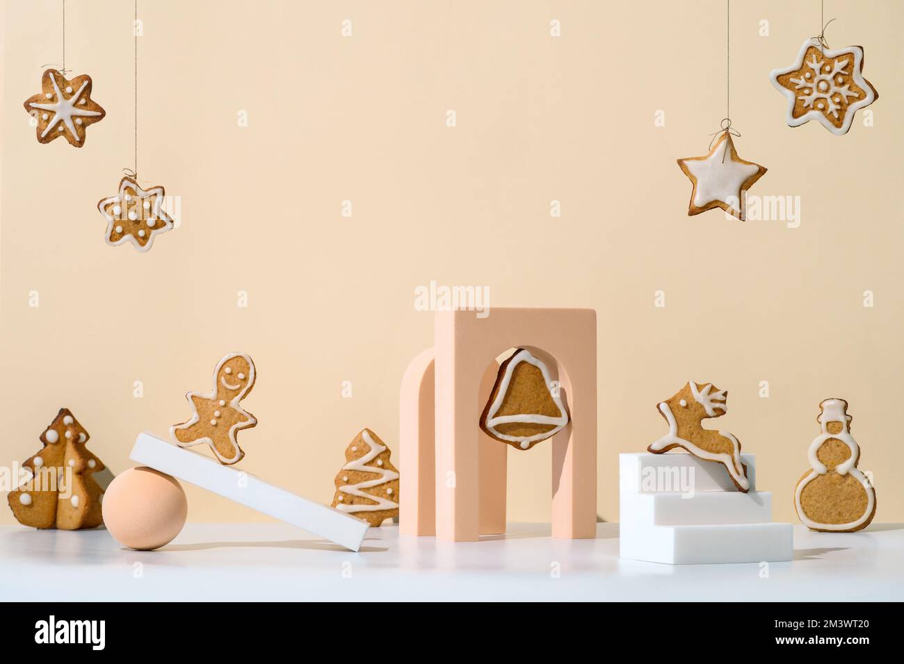 Christmas composition with gingerbread cookies in trendy minimalistic ...