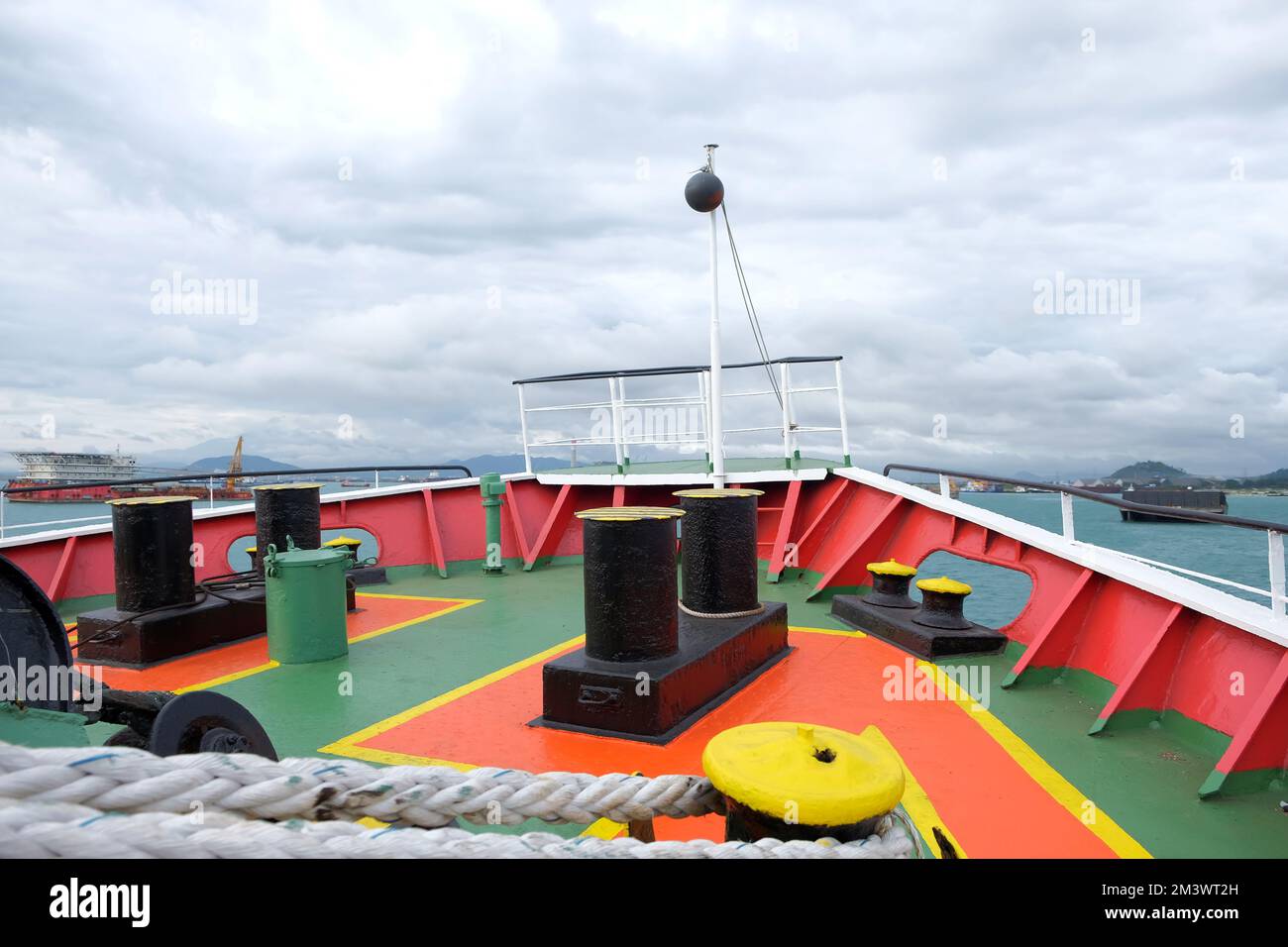 Tanker bow section with chemical tanker equipment Stock Photo - Alamy