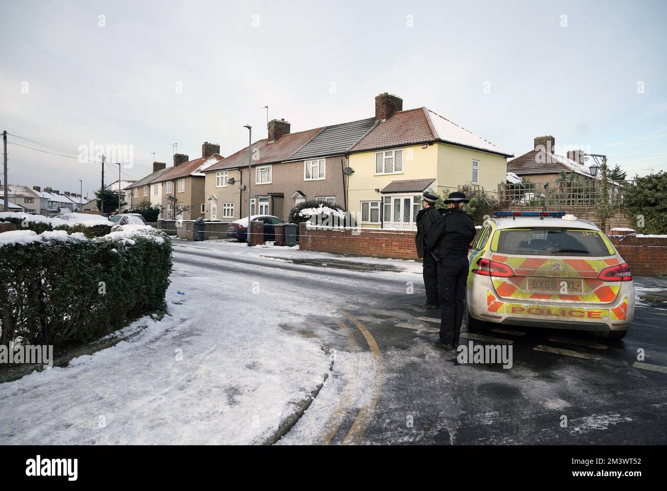 Police officers on Cornwallis Road, Dagenham, east London, where the ...