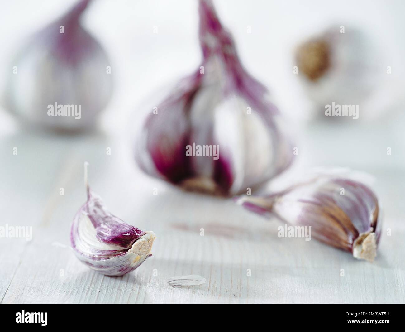 Garlic bulb with garlic cloves on white wooden background. Perfect ...