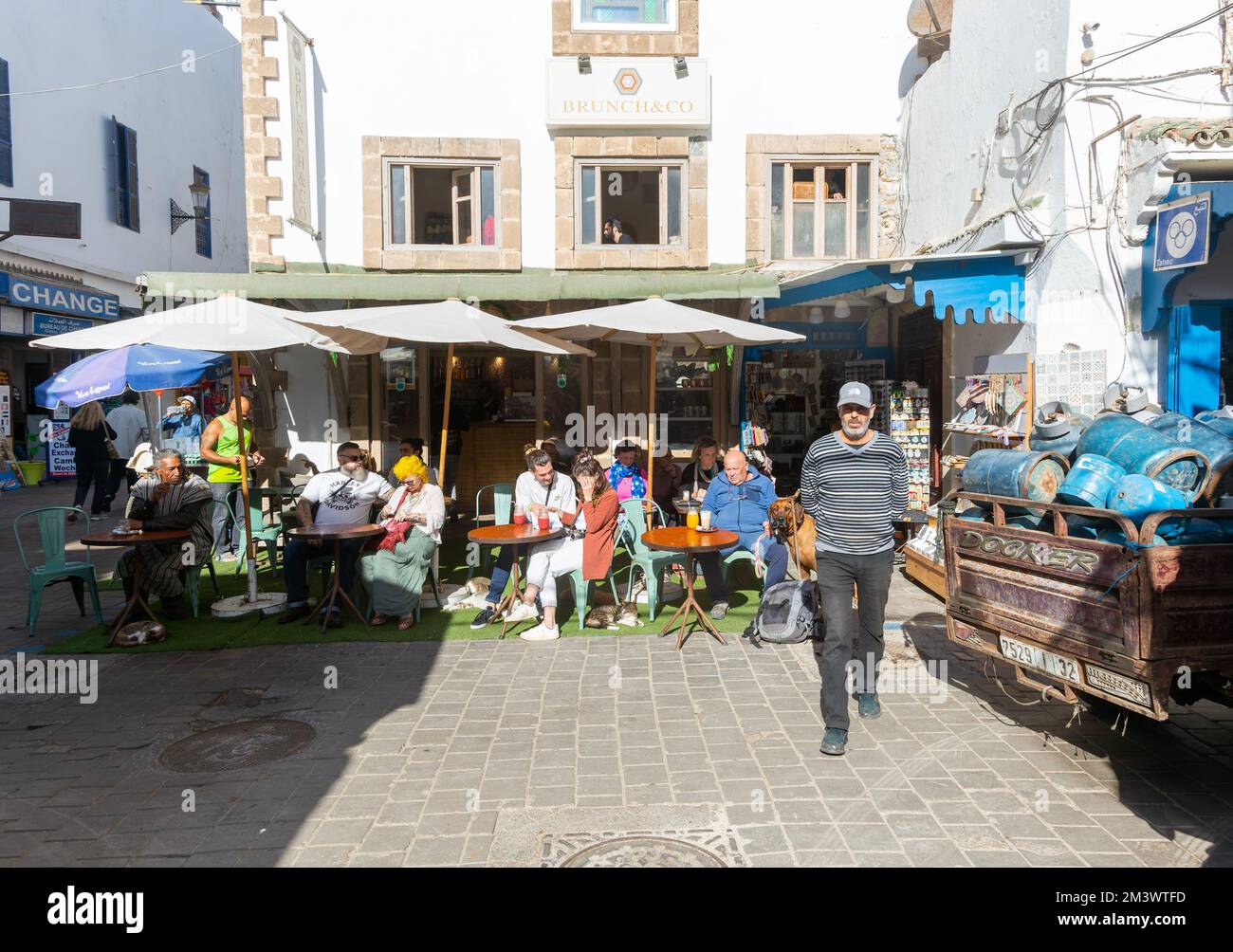 People sitting at tables, Brunch & Co cafe restaurant, Essaouira ...