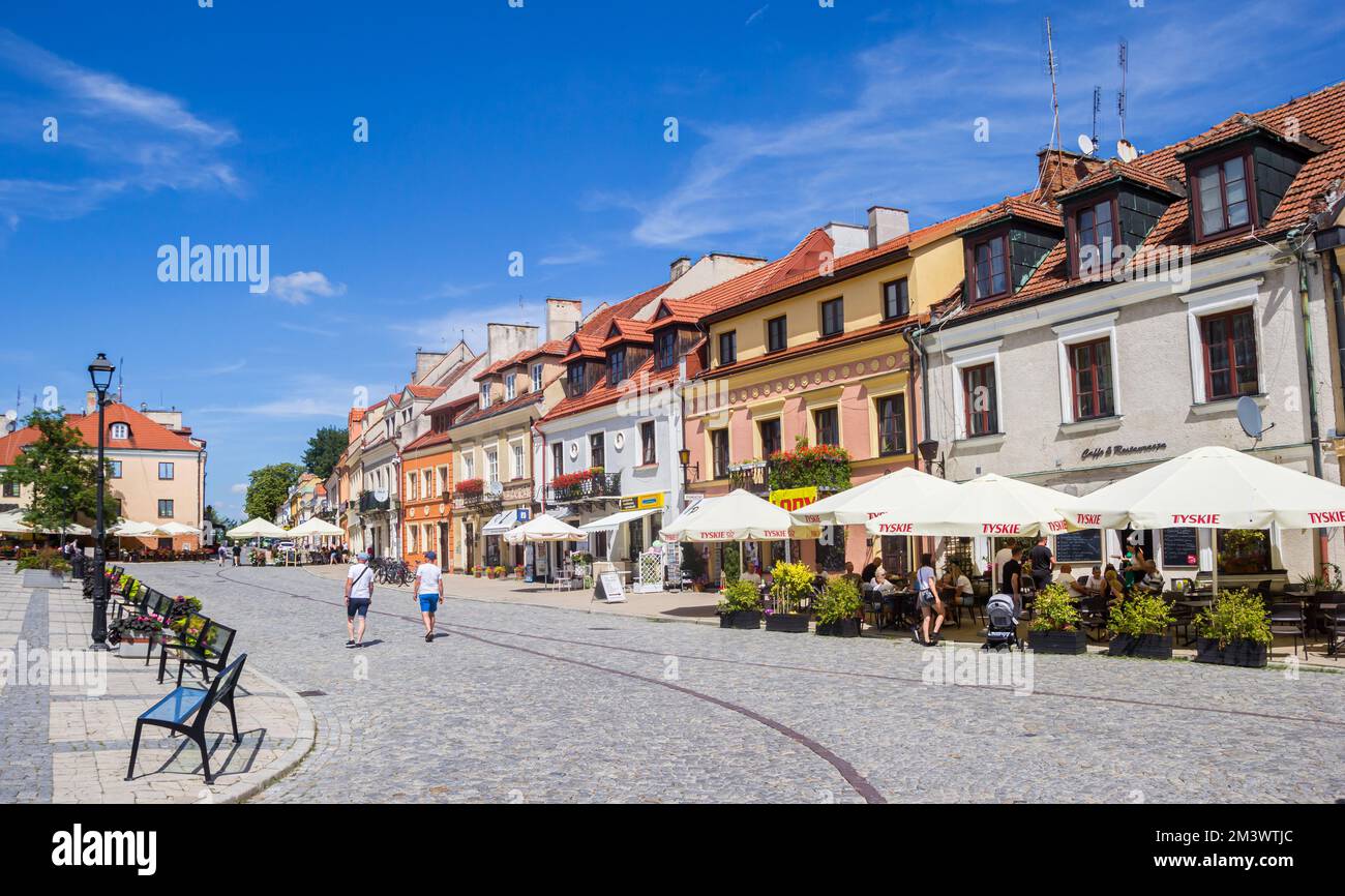 Restaurant at the historic market square of Sandomierz, Poland Stock ...